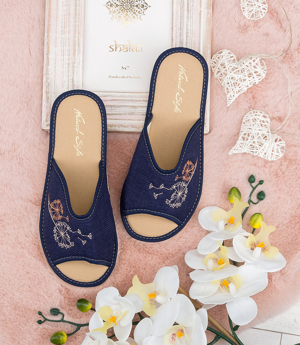 Kapcie damskie Natural Style NS-092 Granatowe-Beżowe - Kapcie Natural Style