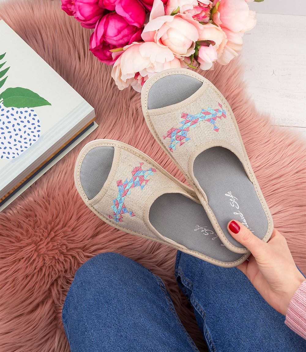 Kapcie damskie Natural Style NS-099 Szare-Beżowe - Kapcie Natural Style